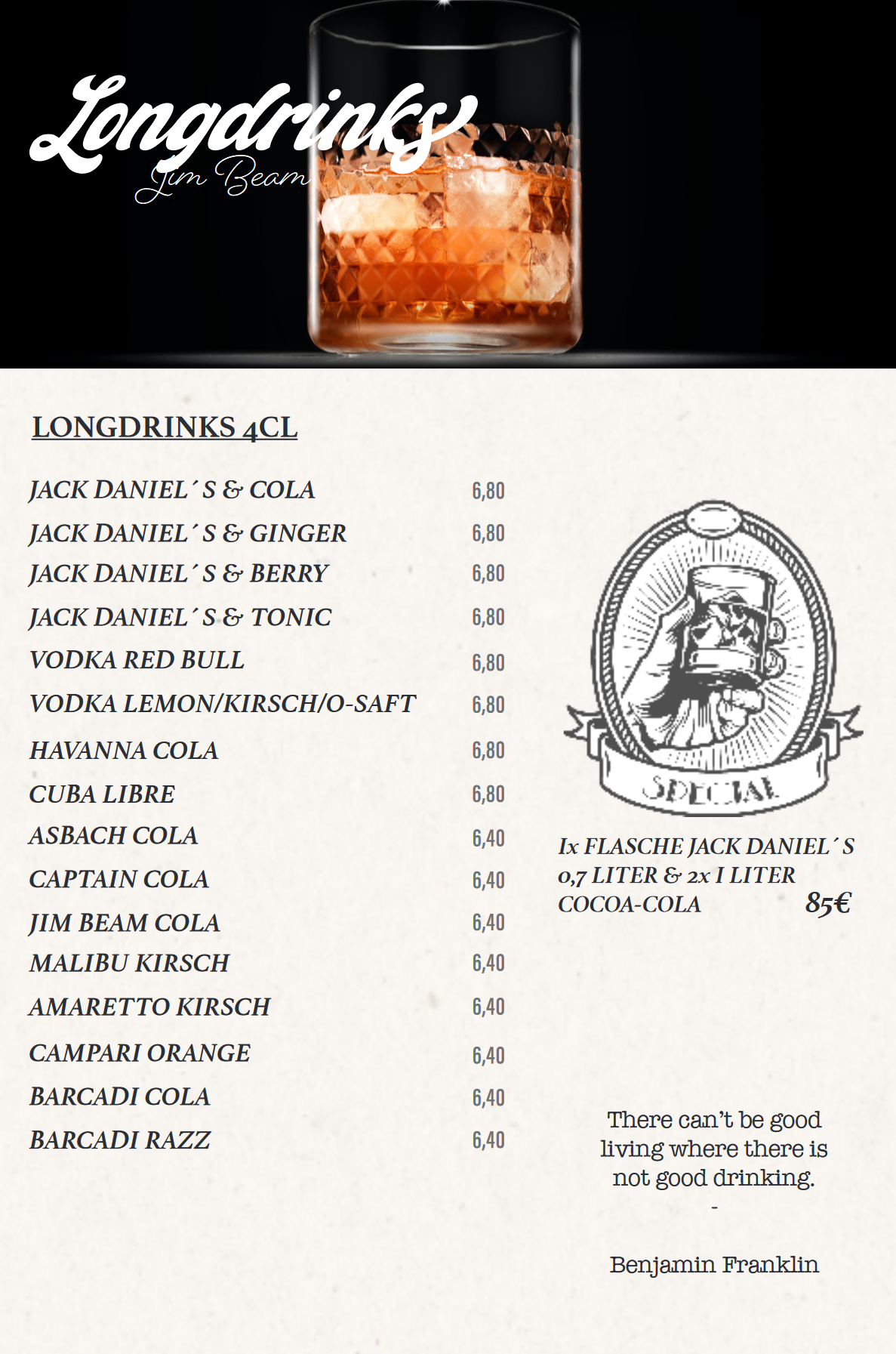 Getränkekarte – Cheers Drinks